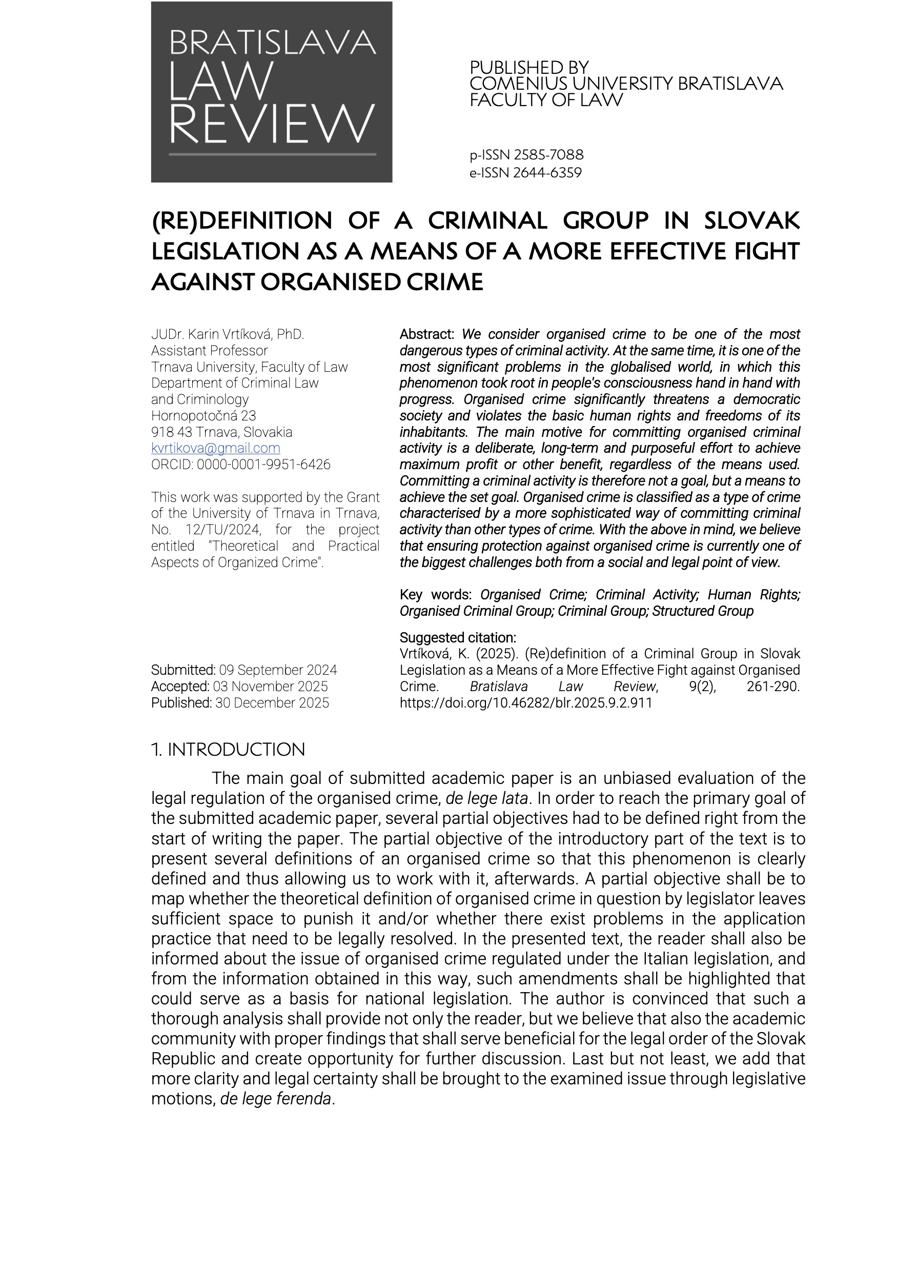 (Re)definition of a Criminal Group in Slovak Legislation as a Means of ...